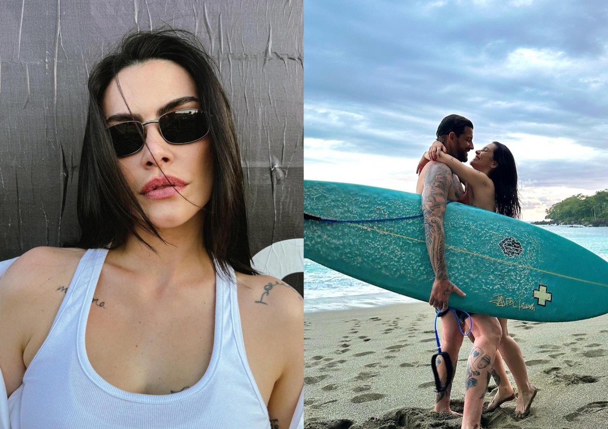Cleo aprende a surfar com marido e mostra primeira 'onda da vida': 'Tenho o melhor professor'