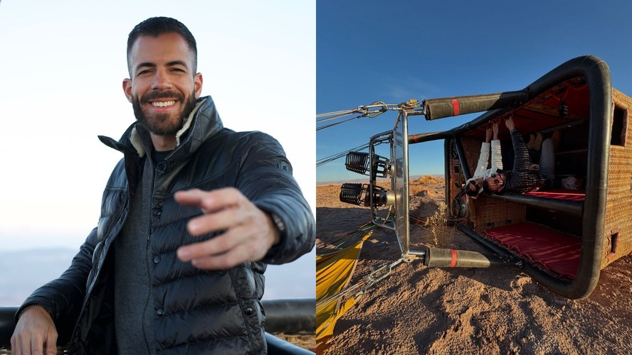 No Chile, Pipo Marques curte passeio de balão com Mari Gonzalez