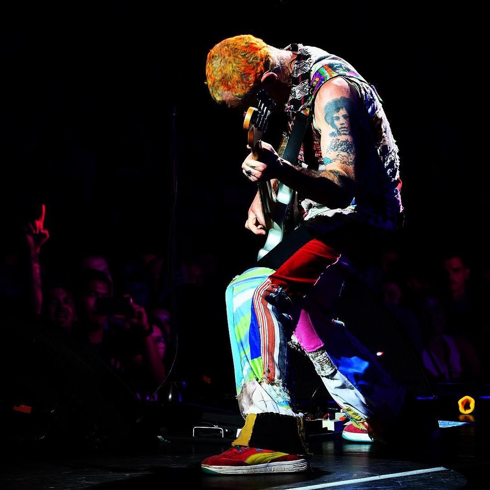 Baixista do Red Hot Chili Peppers, Flea é ícone dos cabelos coloridos e ...