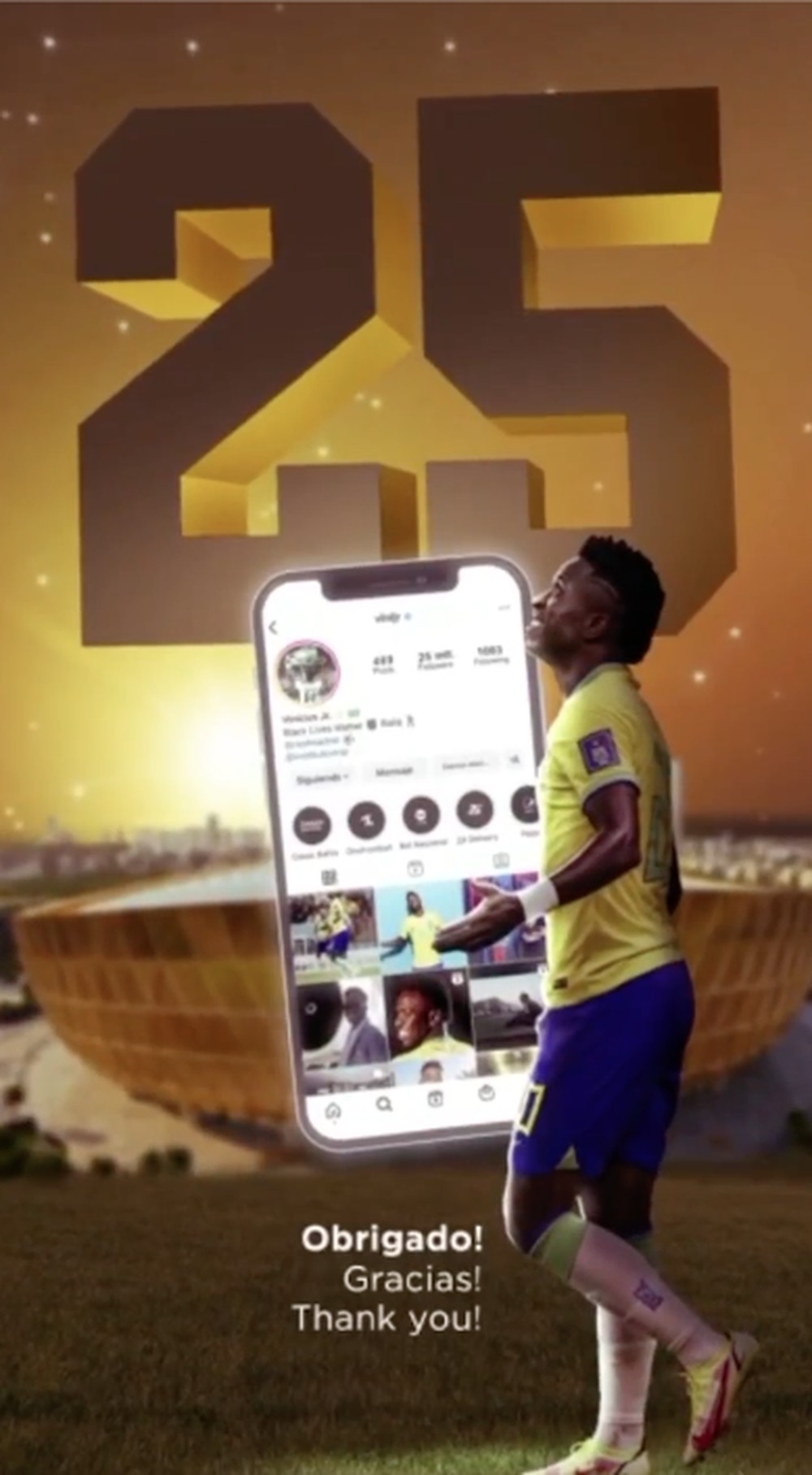 Vini Jr. alcança 25 milhões de seguidores no Instagram e divulga vídeo ...