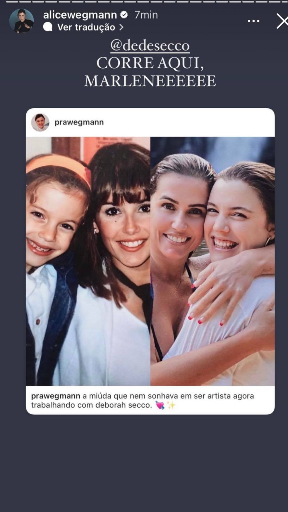 Alice Wegmann relembra encontro com Deborah Secco quando era criança