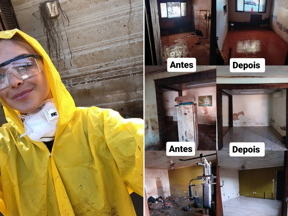 Ex-BBB Bárbara Heck trabalha em mutirão de limpeza em casas do RS; veja