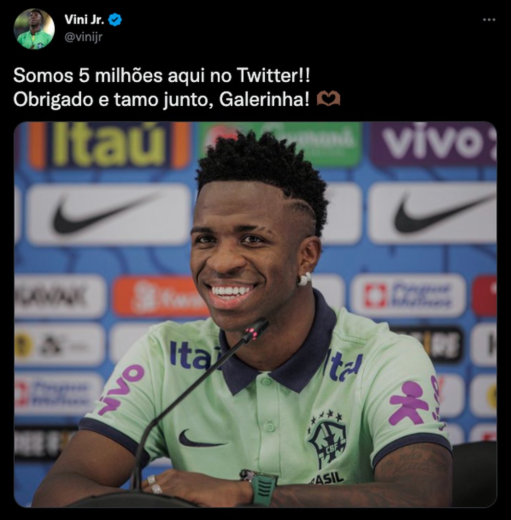 Vini Jr. alcança 5 milhões de seguidores no Twitter e agradece ...